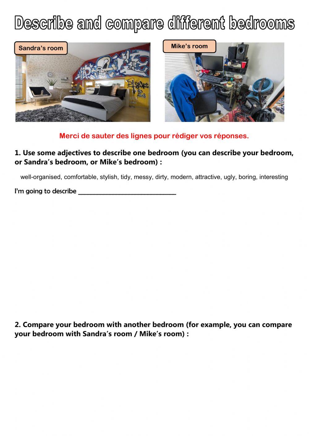 Bedroom activity for pre-intermediate | Live Worksheets