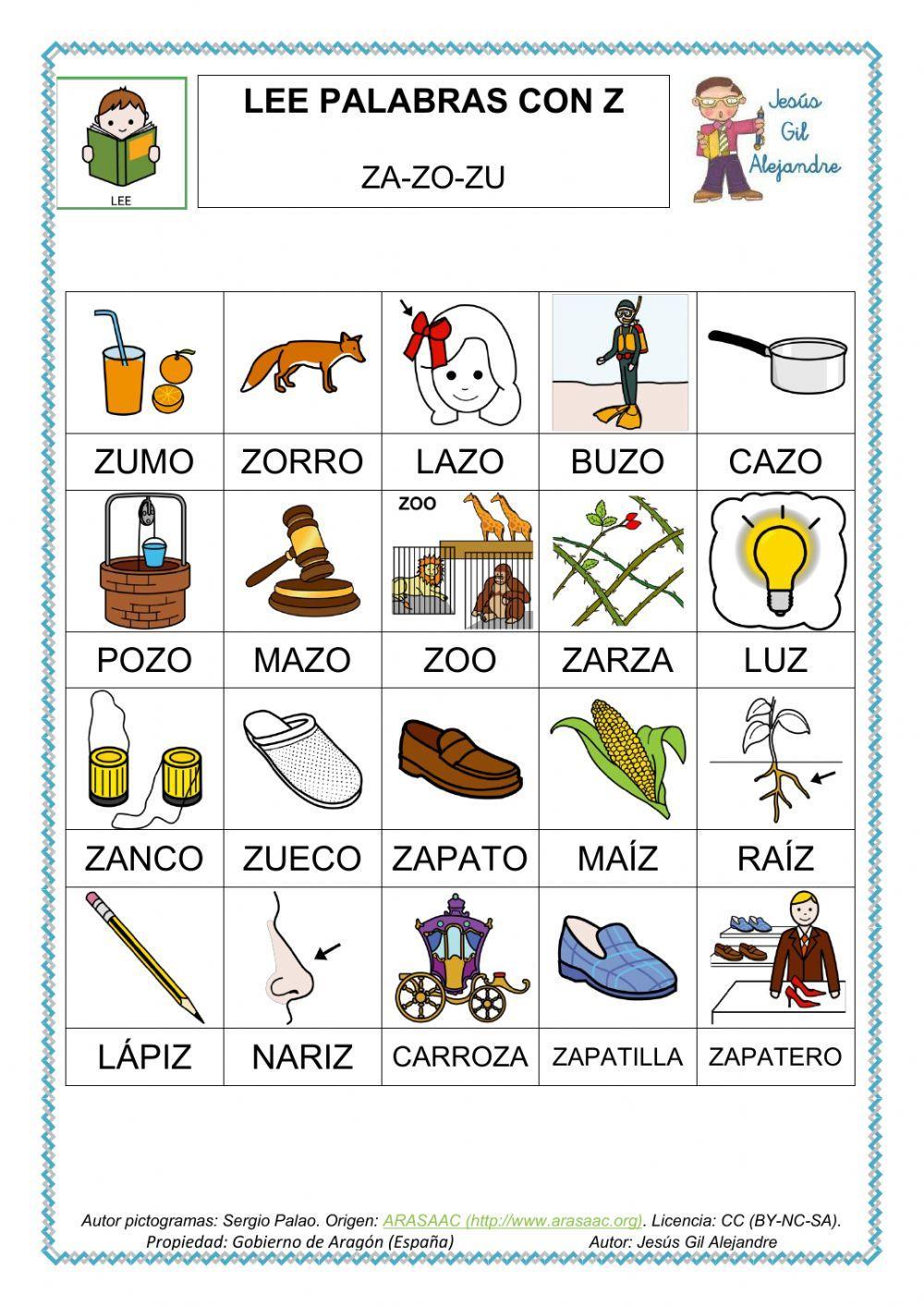 Leer palabras con z EN MAYÚSCULAS worksheet | Live Worksheets