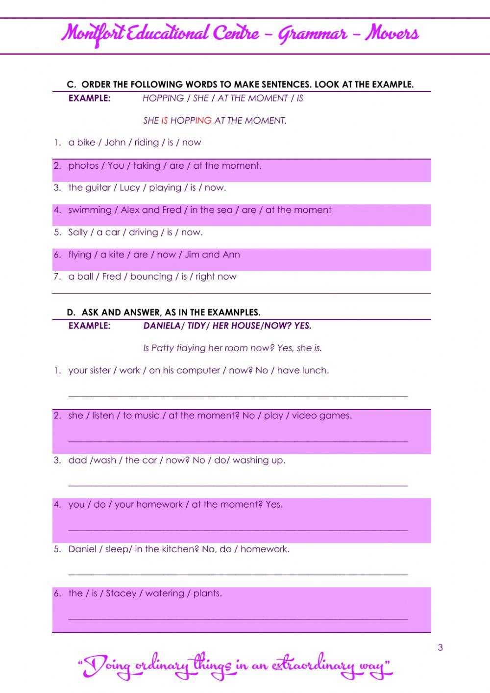 MOVERS GRAMMAR UNIT 1 online exercise for | Live Worksheets