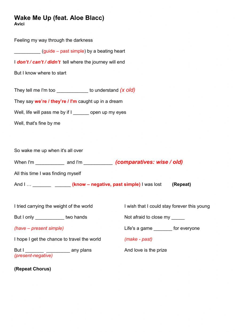 Aloe Blacc Wake Me Up Lyrics