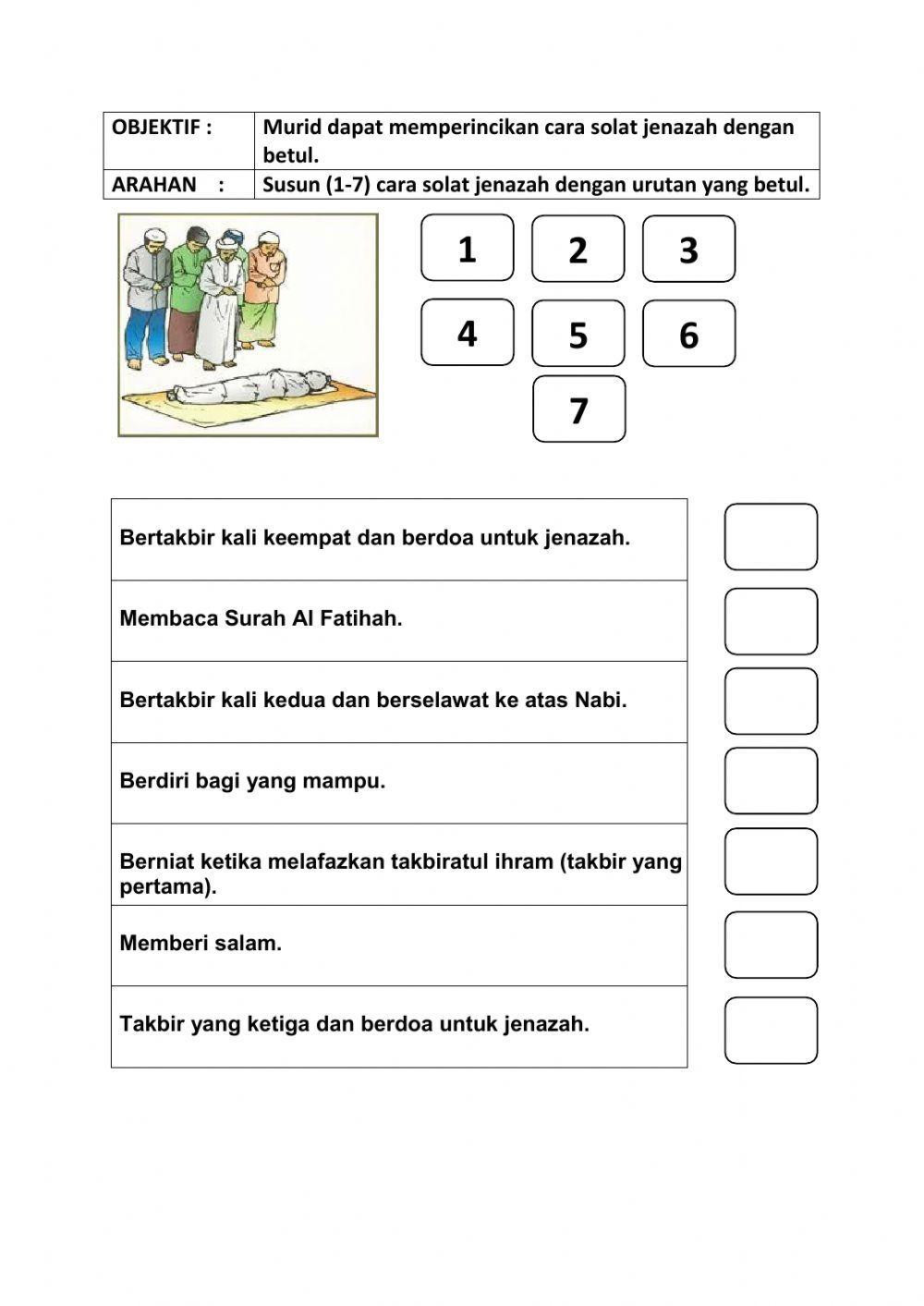 Ibadah : Solat Jenazah interactive worksheet | Live Worksheets