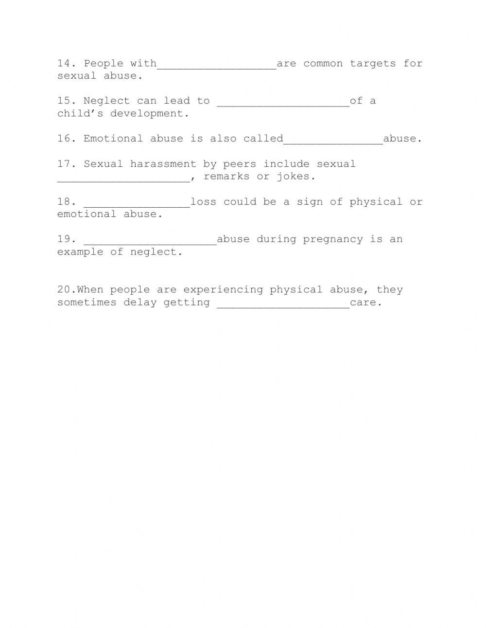 TYPES AND SIGNS OF ABUSE online exercise for | Live Worksheets