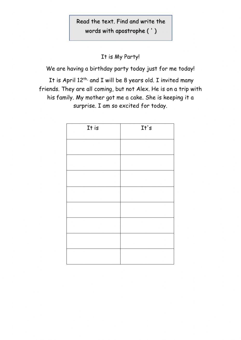 apostrophe | Free Interactive Worksheets | 571608