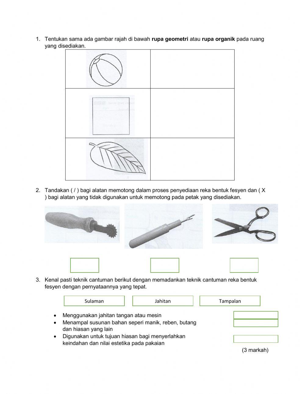 Latihan RBT Fesyen worksheet | Live Worksheets