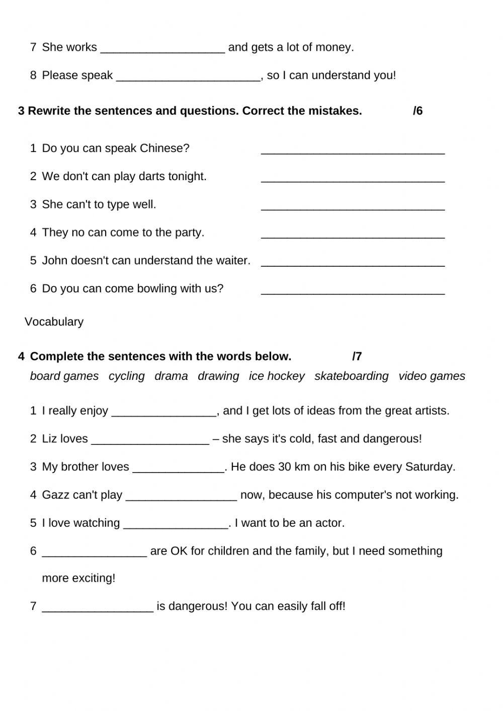 Solutions Elementary Unit 2 Test online exercise for | Live Worksheets