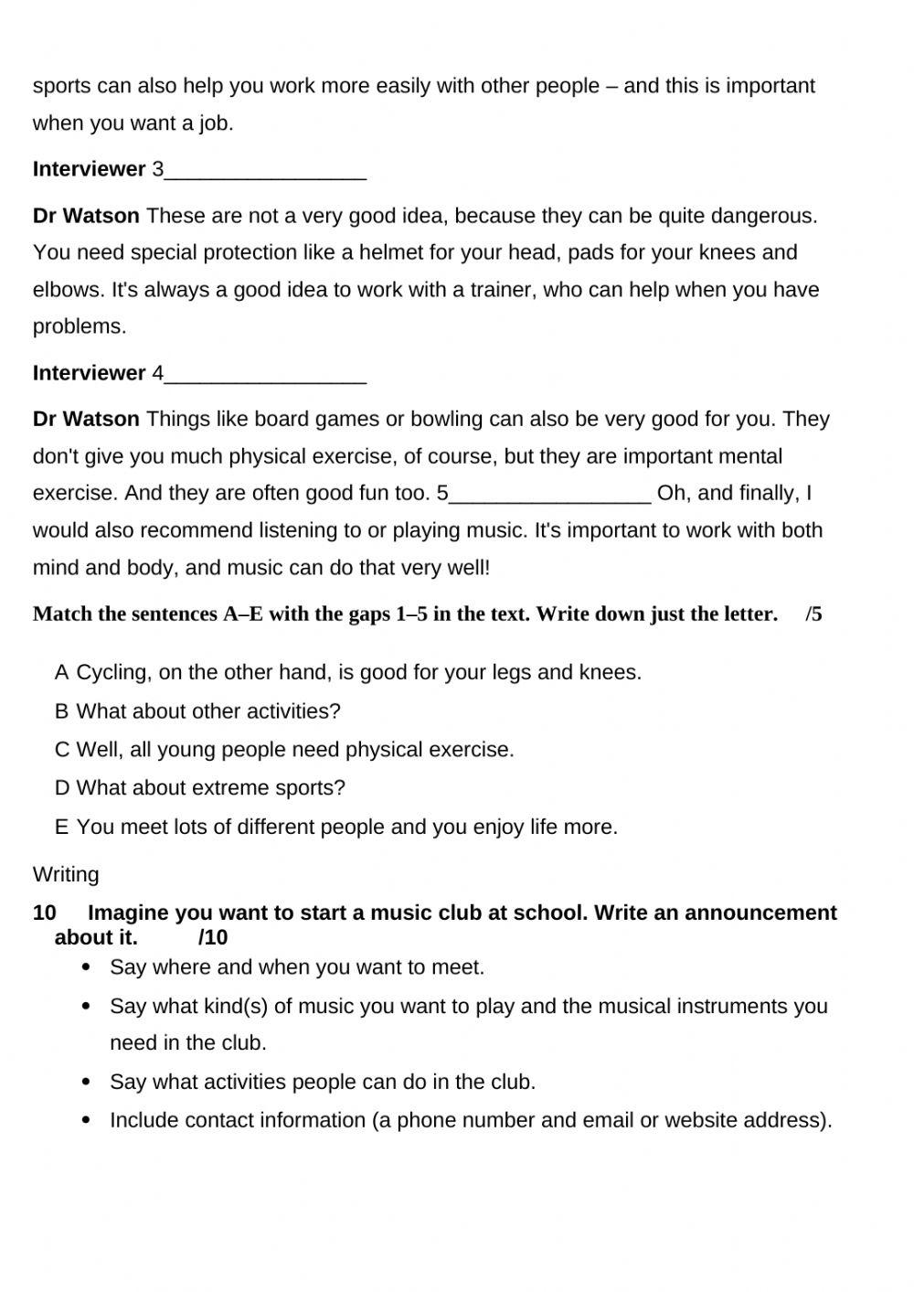 Solutions Elementary Unit 2 Test online exercise for | Live Worksheets