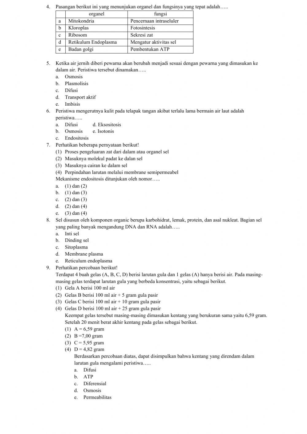 Biologi 11 worksheet | Live Worksheets
