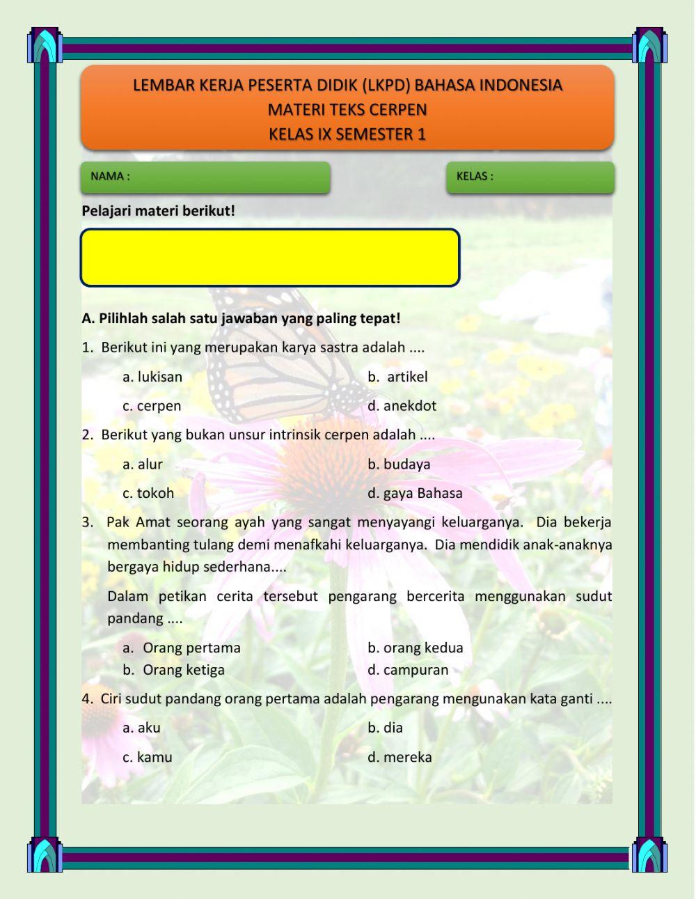 Teks cerpen | Free Interactive Worksheets | 568535