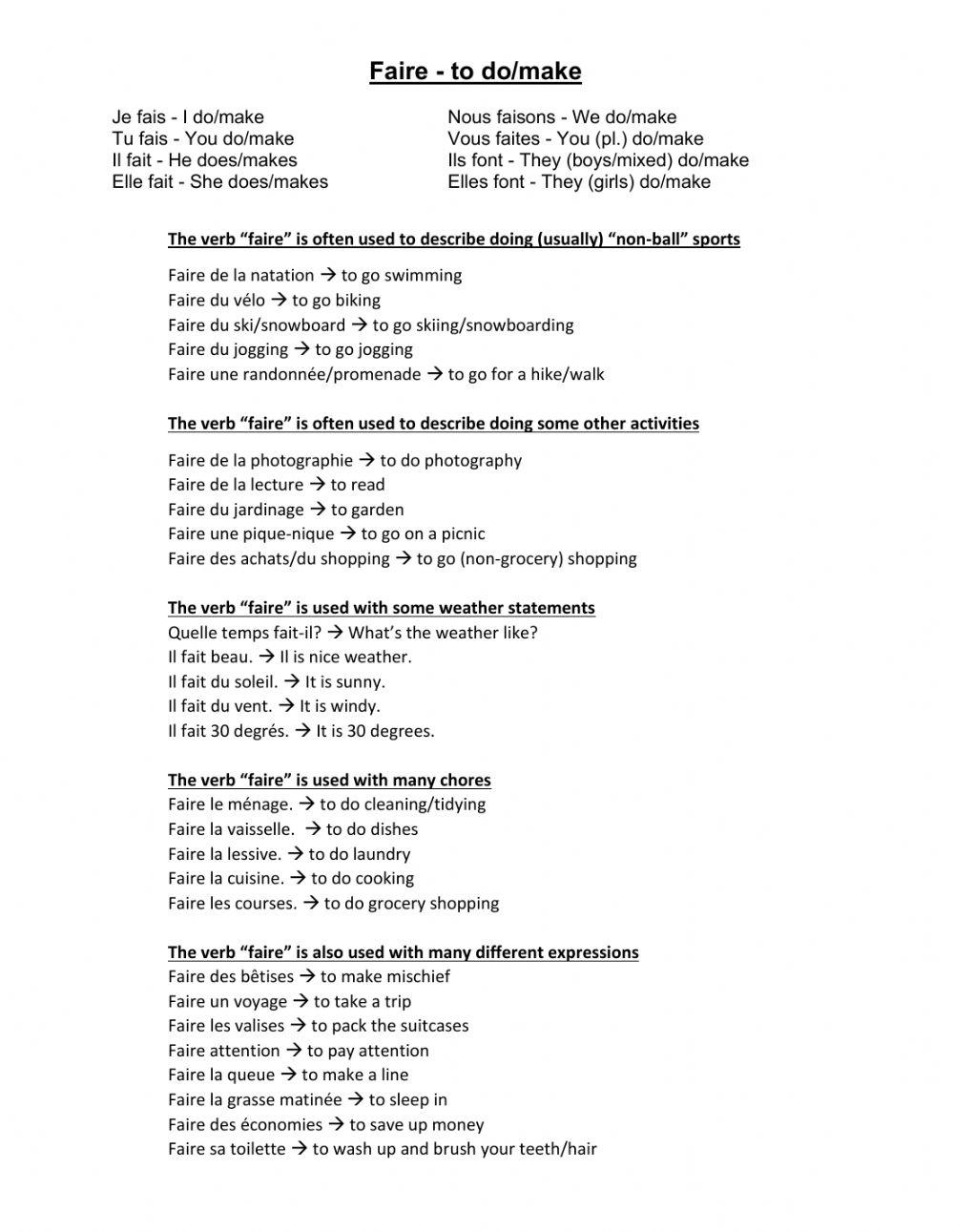 Faire - Les exp… | Free Interactive Worksheets | 568627