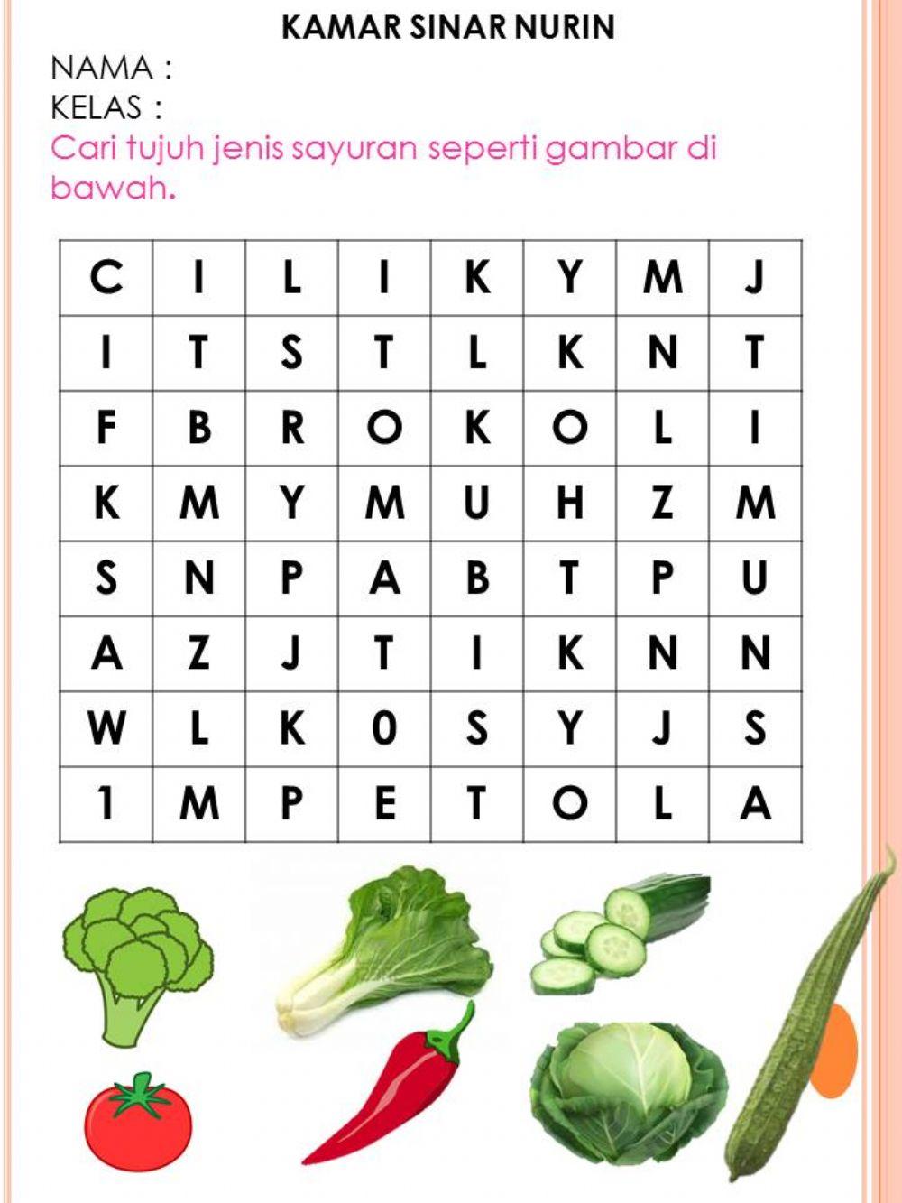 Sayur-sayuran | LiveWorksheets | 568577