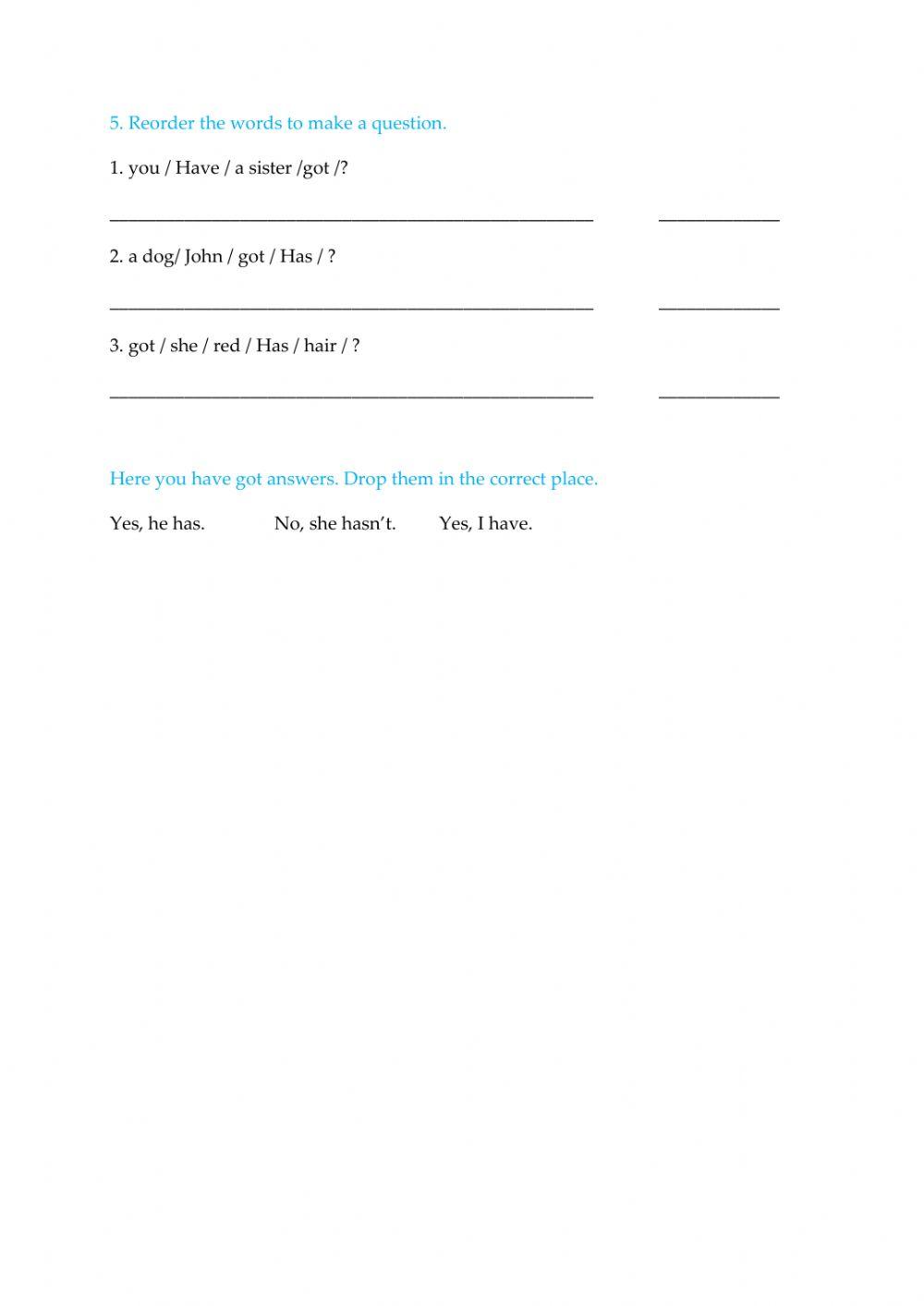 Test have got vocabulary on character worksheet | Live Worksheets