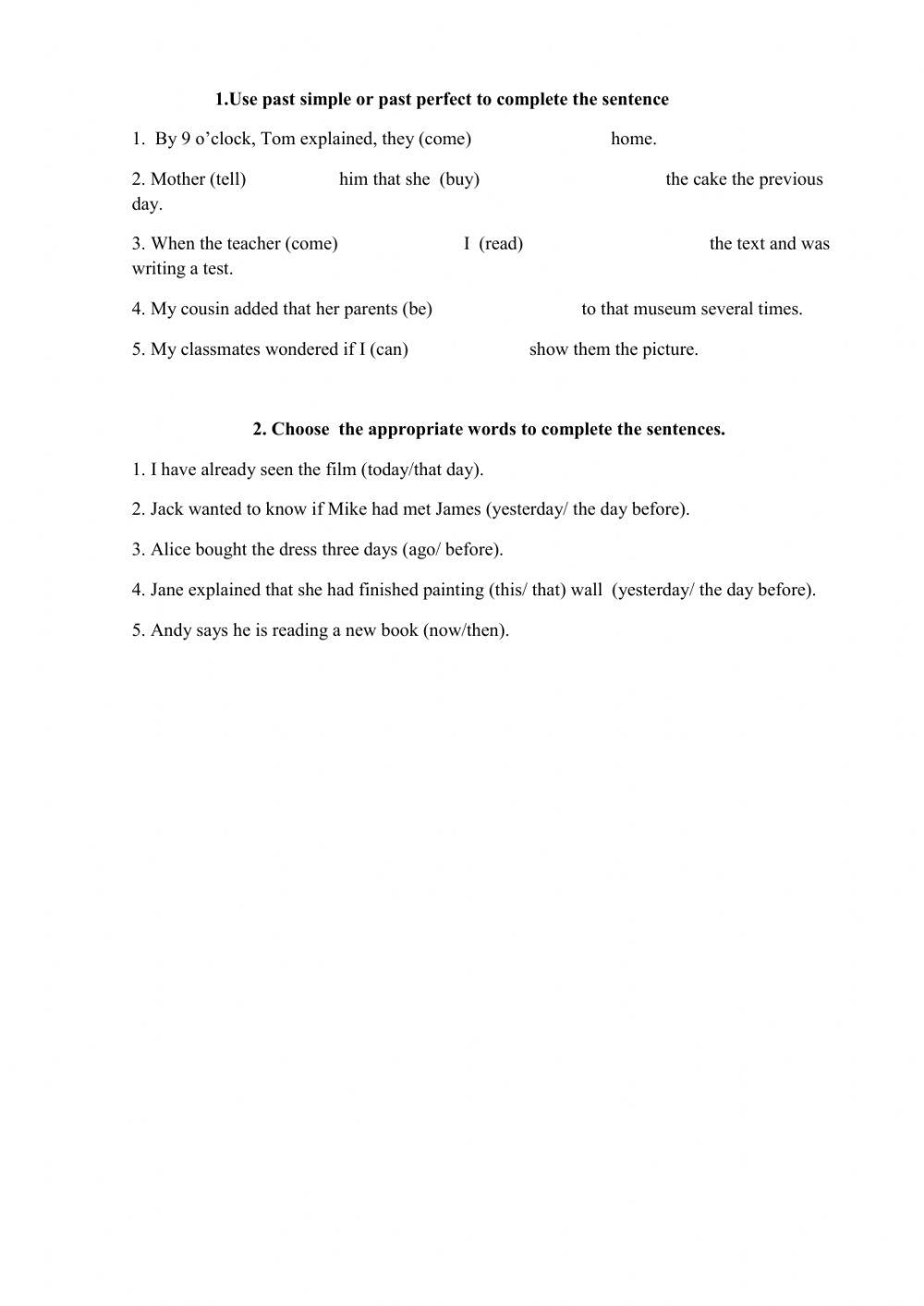 Reported speech online exercise for grade 8 | Live Worksheets
