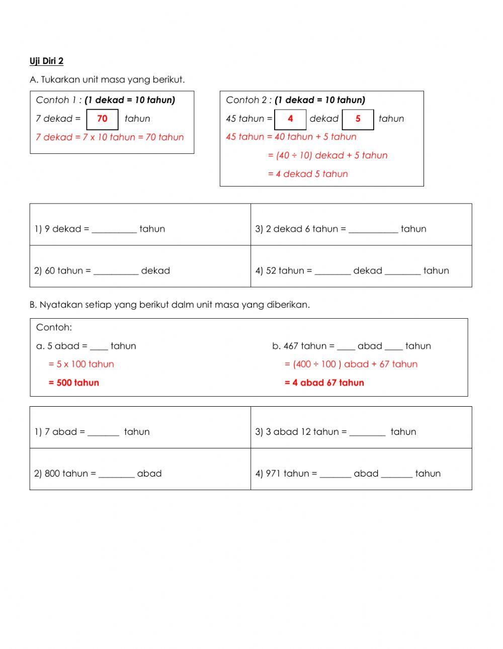 Anggaran Masa dan Perkaitan Antara Unit Masa worksheet | Live Worksheets