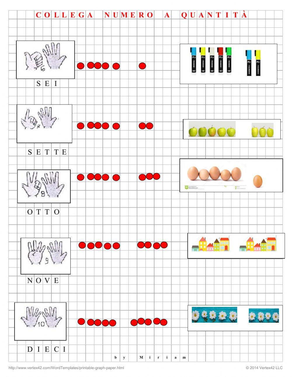 Collega numeri a quantità entro 10 worksheet | Live Worksheets