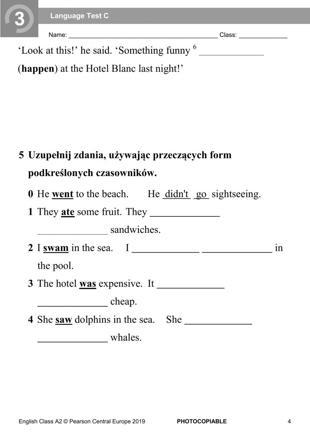 6300532 English Class A2 Unit 3 Test C Joanna