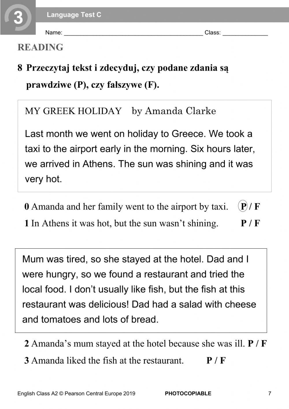 6300532 English Class A2 Unit 3 Test C Joanna