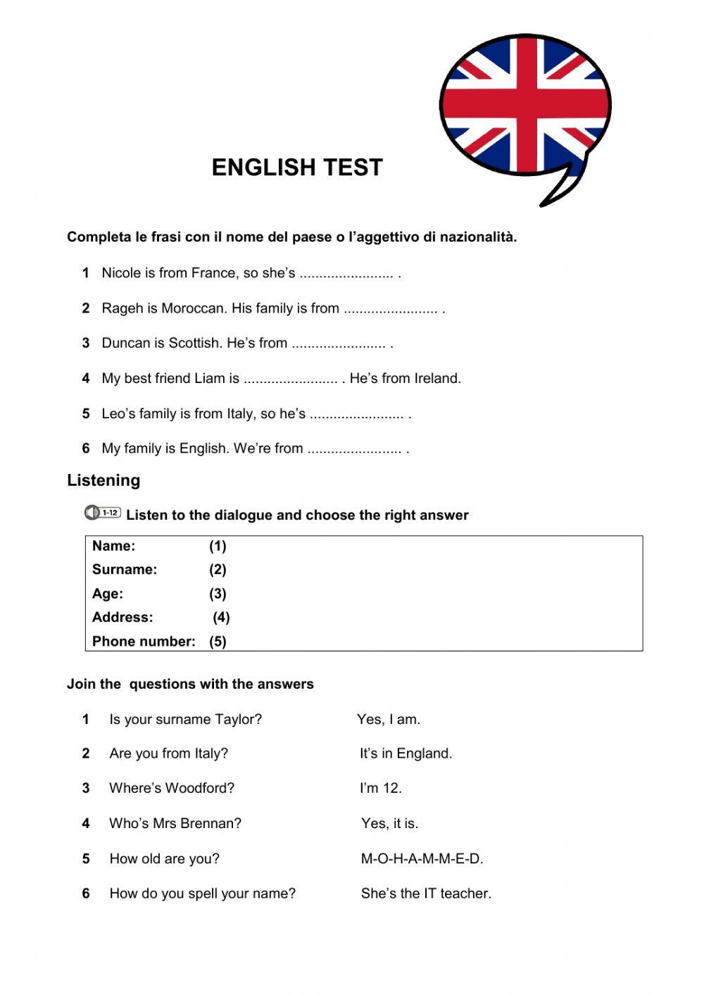 English test online activity for level A2 | Live Worksheets