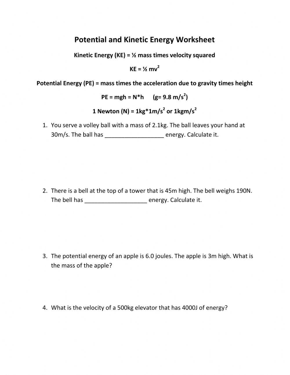 4517284 Potential Kinetic Energy Calculations WS 4517284-potential-kinetic-energy-calculations-ws