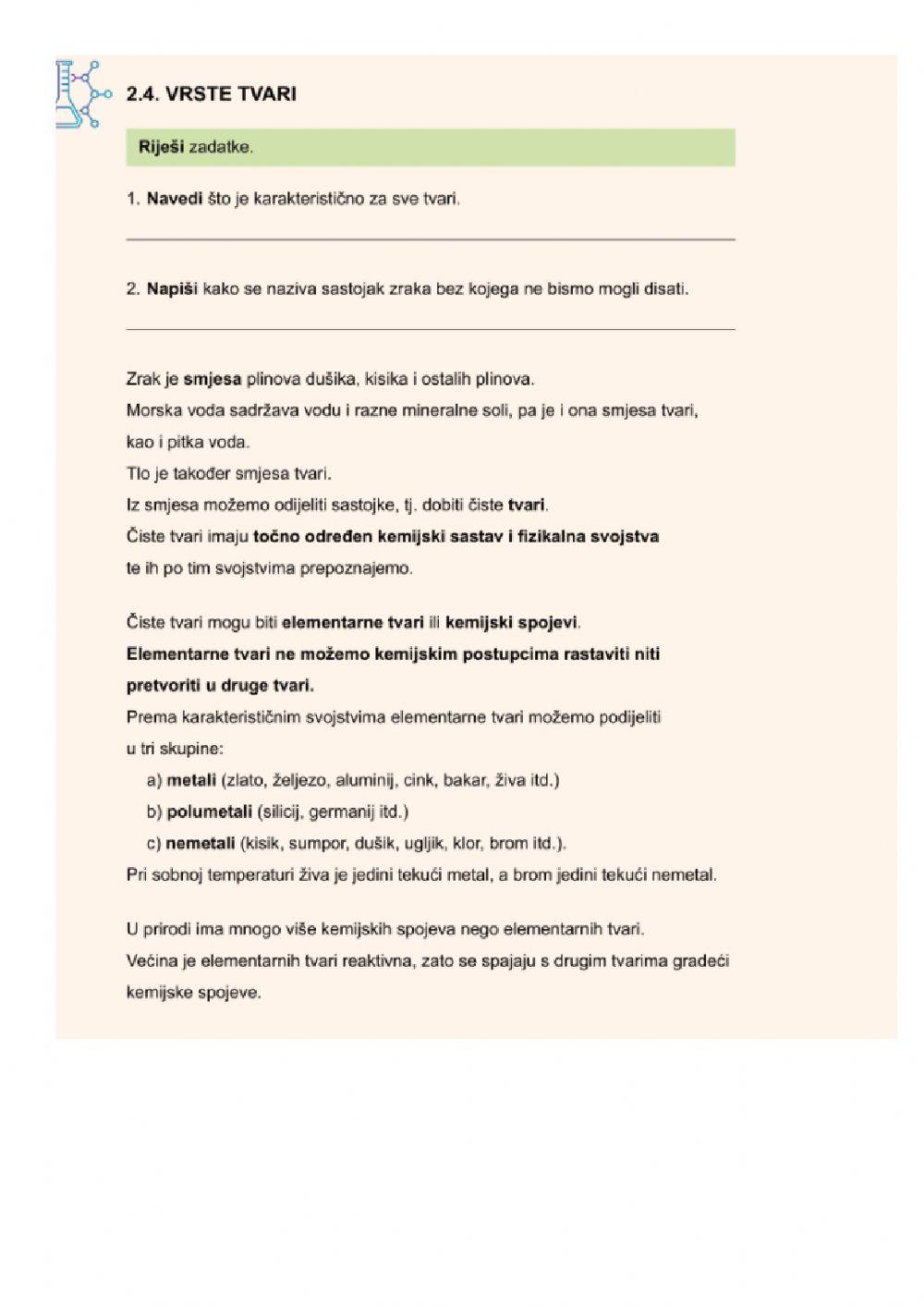KEMIJA-7-RL-tvari i smjese online exercise for | Live Worksheets