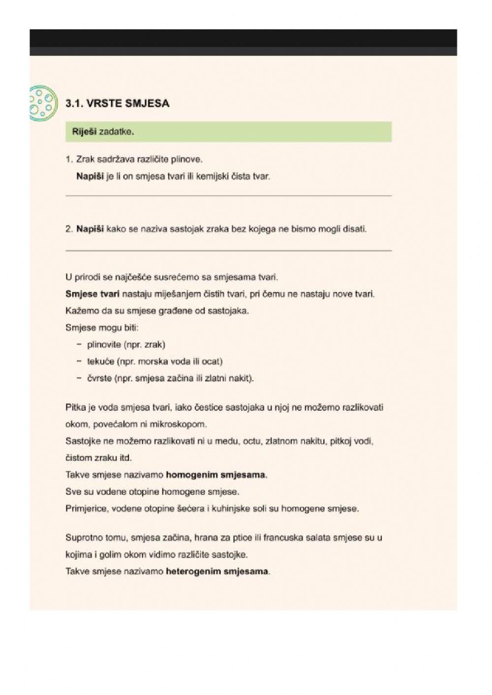 KEMIJA-7-RL-tvari i smjese online exercise for | Live Worksheets