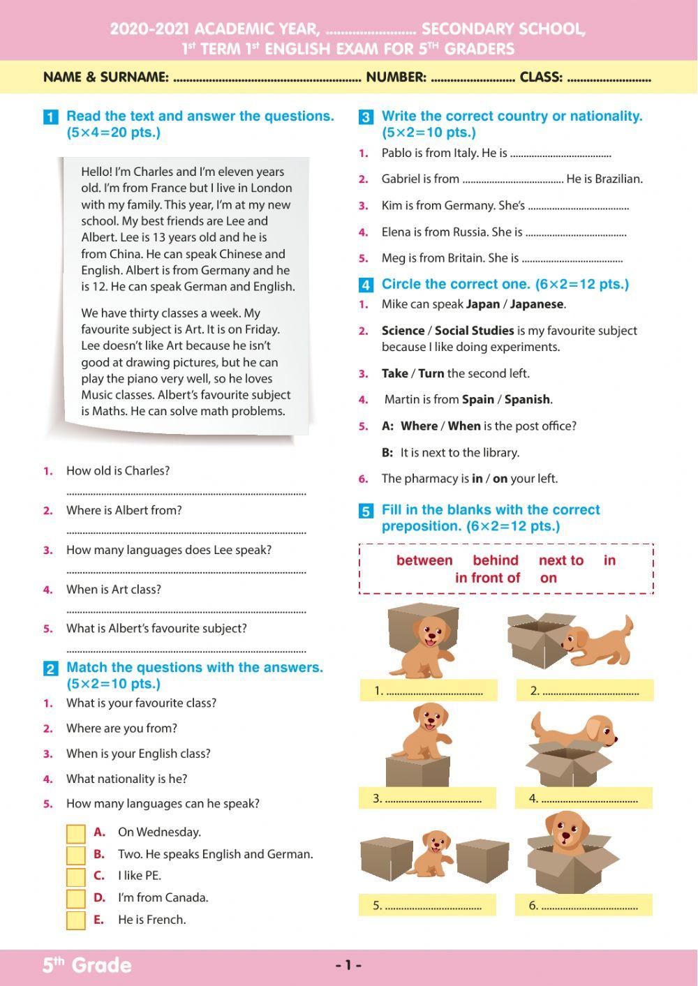 Quiz for 5th Gr… | Free Interactive Worksheets | 6300839