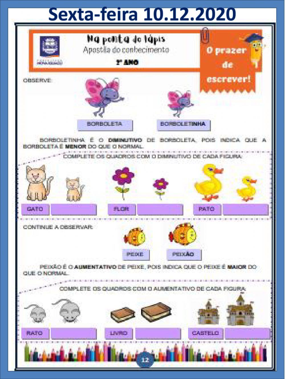 Grau dos substantivos worksheet | Live Worksheets