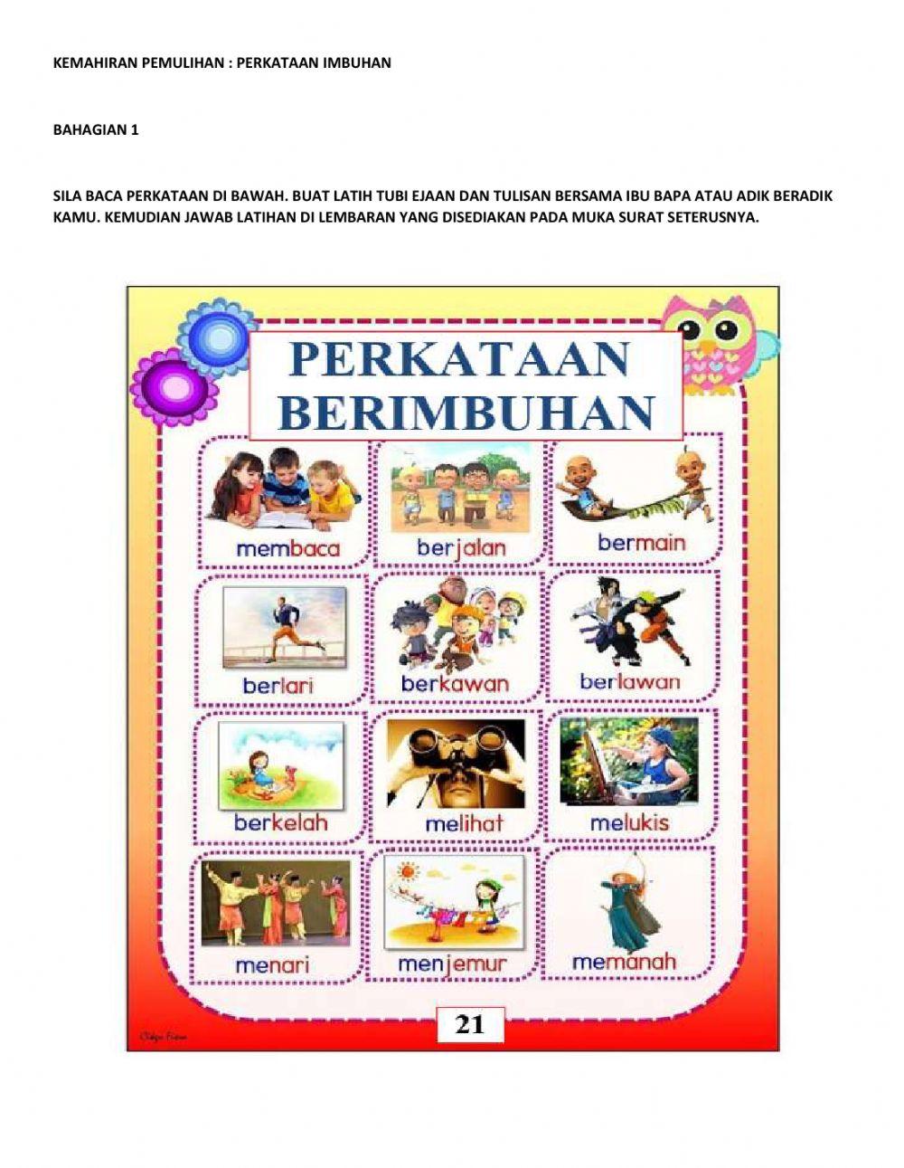 Perkataan berimbuhan worksheet for 1-6 | Live Worksheets