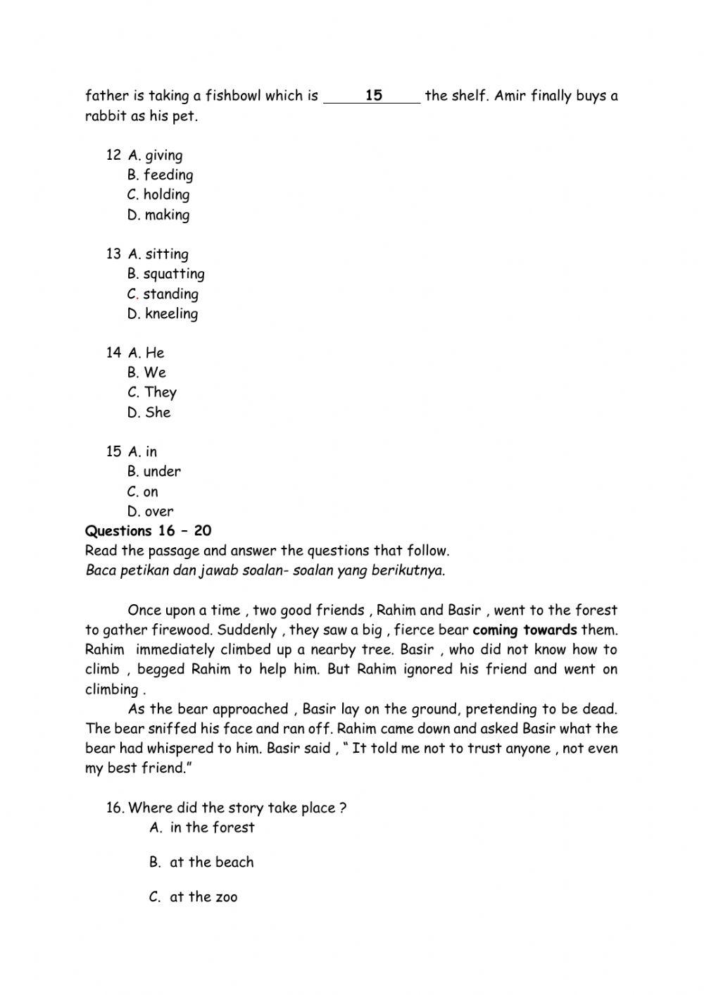 Reading Comprehension online exercise for Year 5 | Live Worksheets