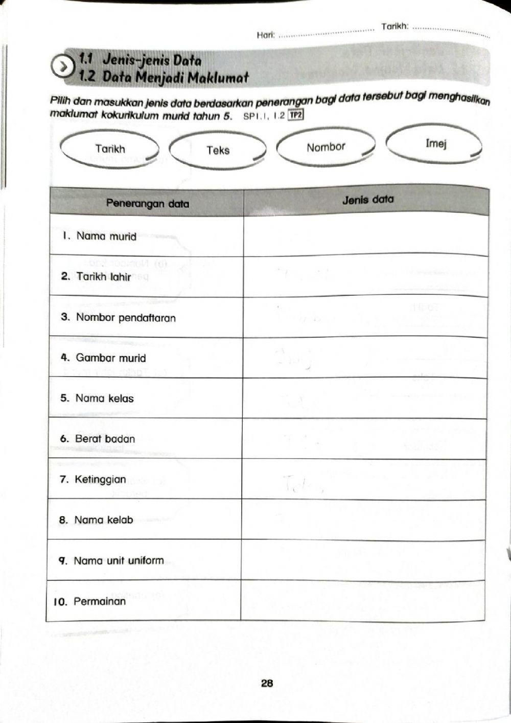 T5 TMK Pangkalan Data worksheet | Live Worksheets