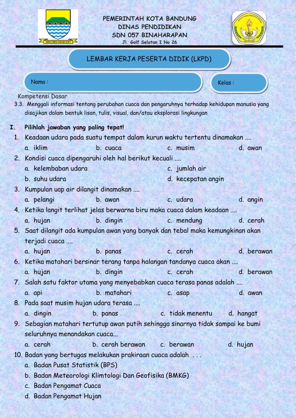 Keadaan cuaca worksheet | Live Worksheets