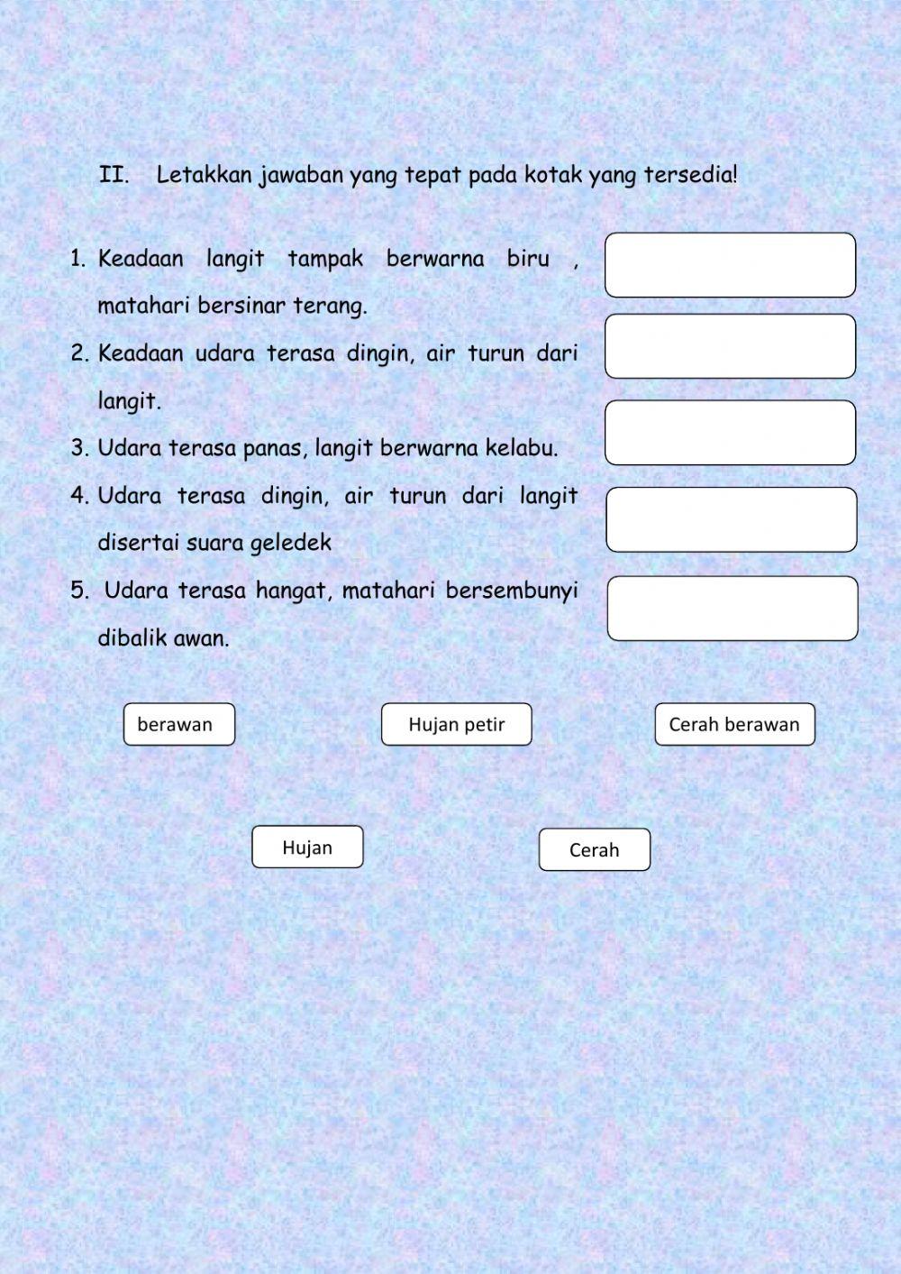 Keadaan cuaca worksheet | Live Worksheets