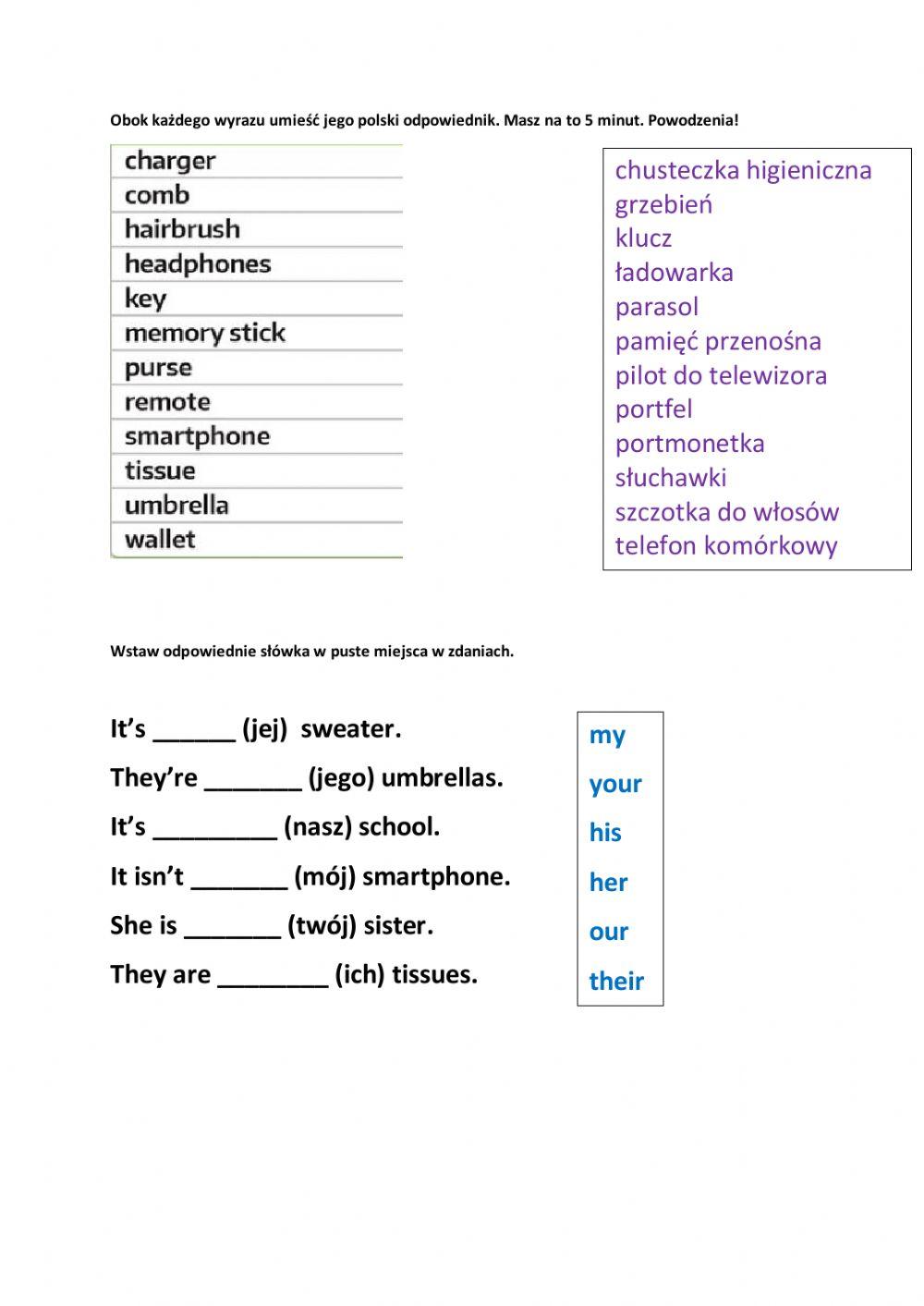 Brainy 4 my possessions vocab short test worksheet | Live Worksheets