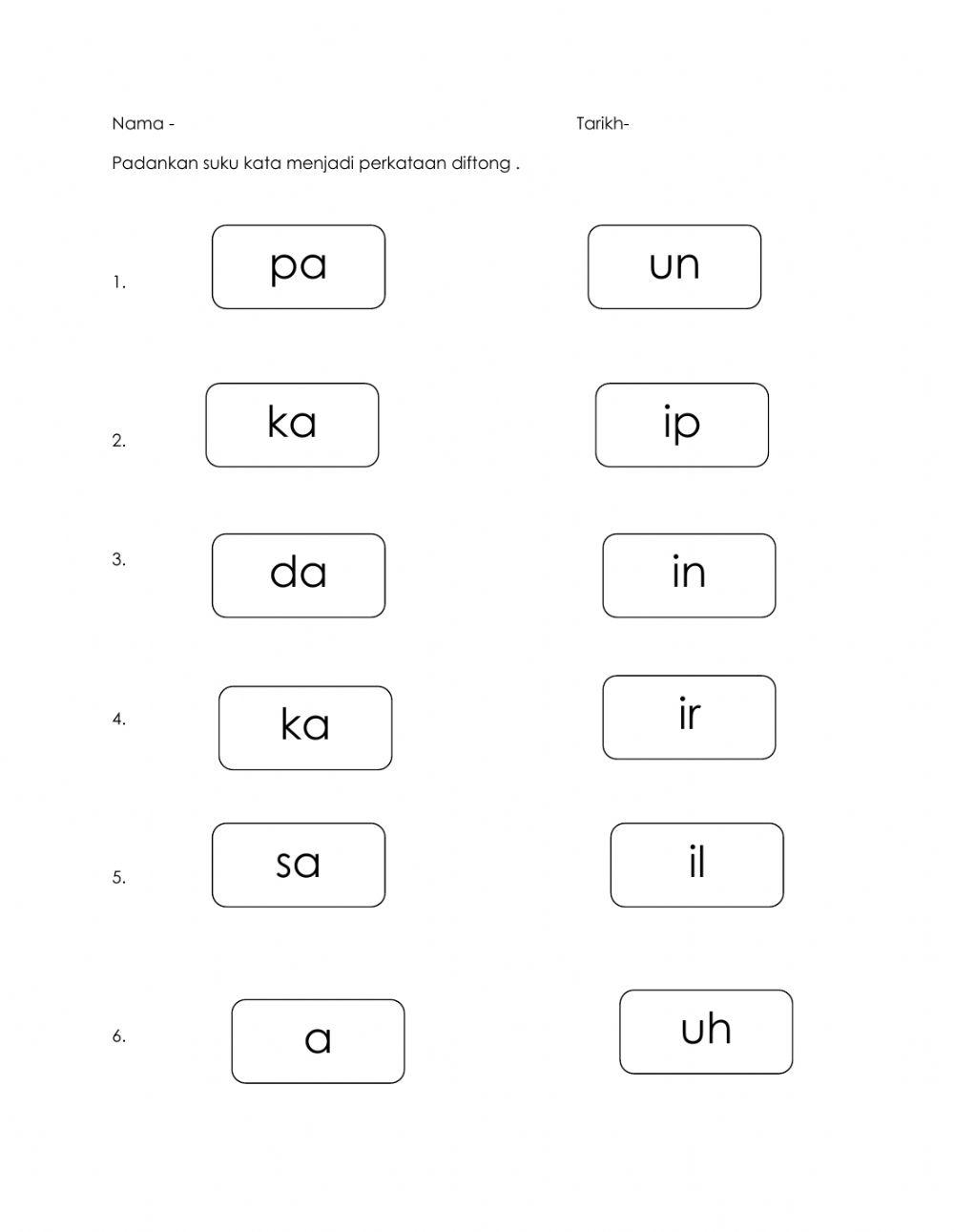 Padankan perkataan diftong worksheet | Live Worksheets