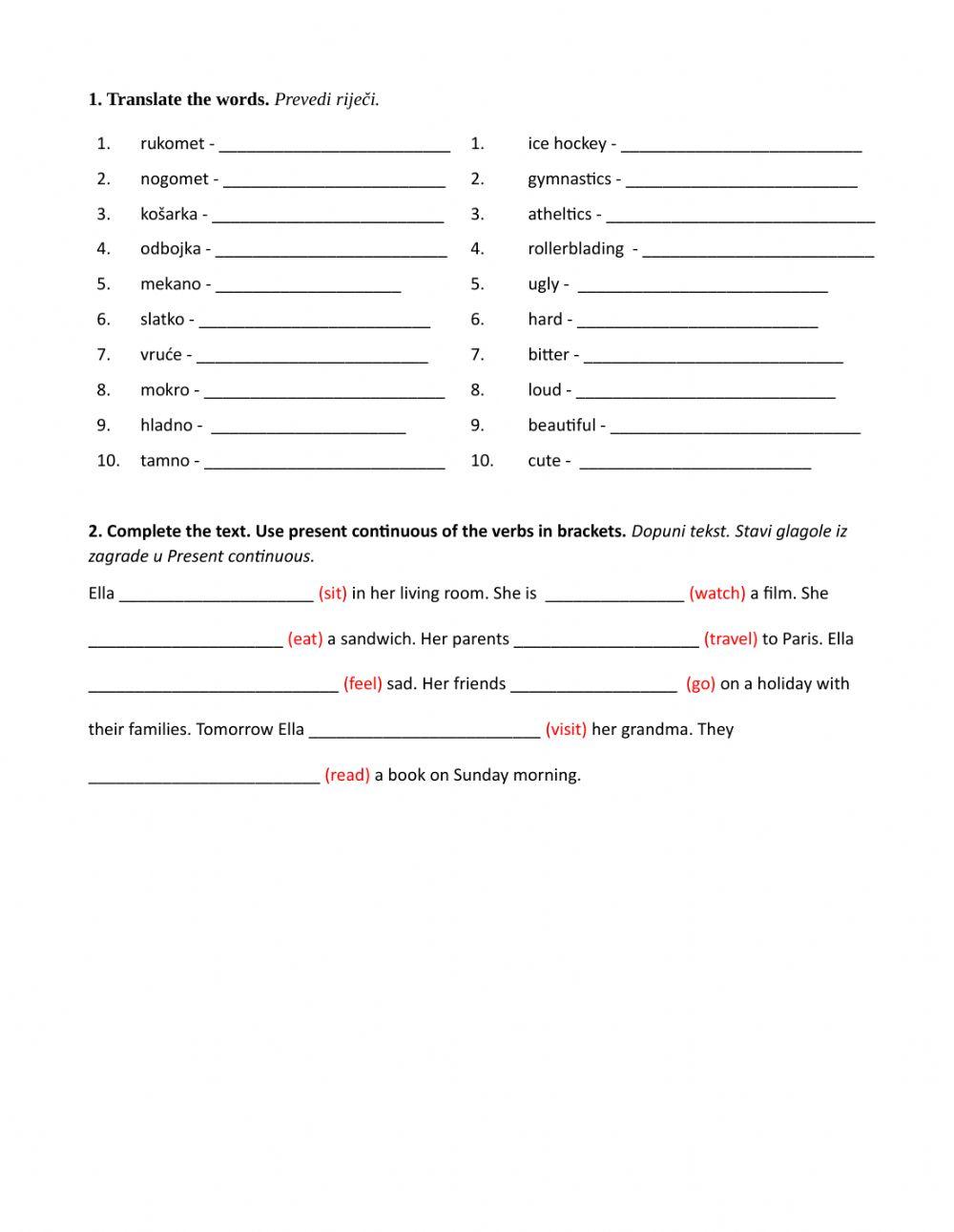 Vocabulary and present continuous (HW 6) sen 570507