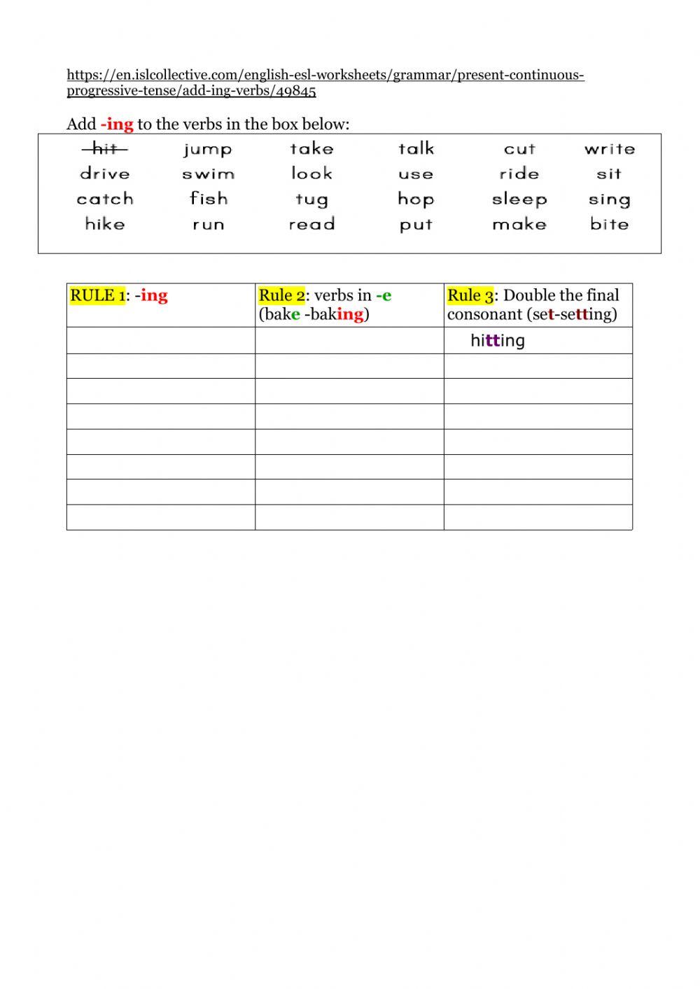 Add ing to the verbs online exercise for | Live Worksheets