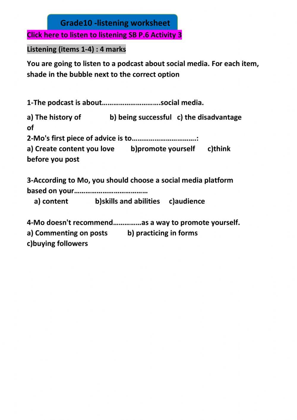 Being successful on media worksheet | Live Worksheets