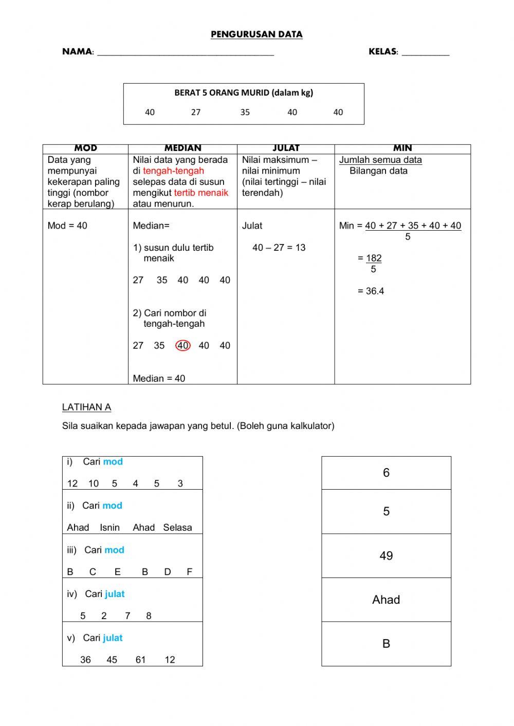 Mod, julat, med… | Free Interactive Worksheets | 571754