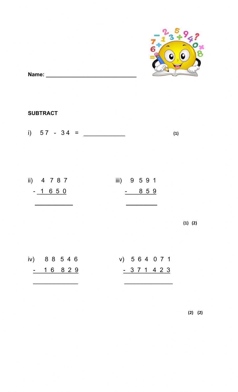 Computation Exam (Subtraction) online exercise for | Live Worksheets