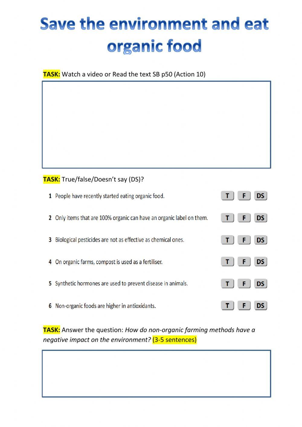 Organic food | Free Interactive Worksheets | 572277