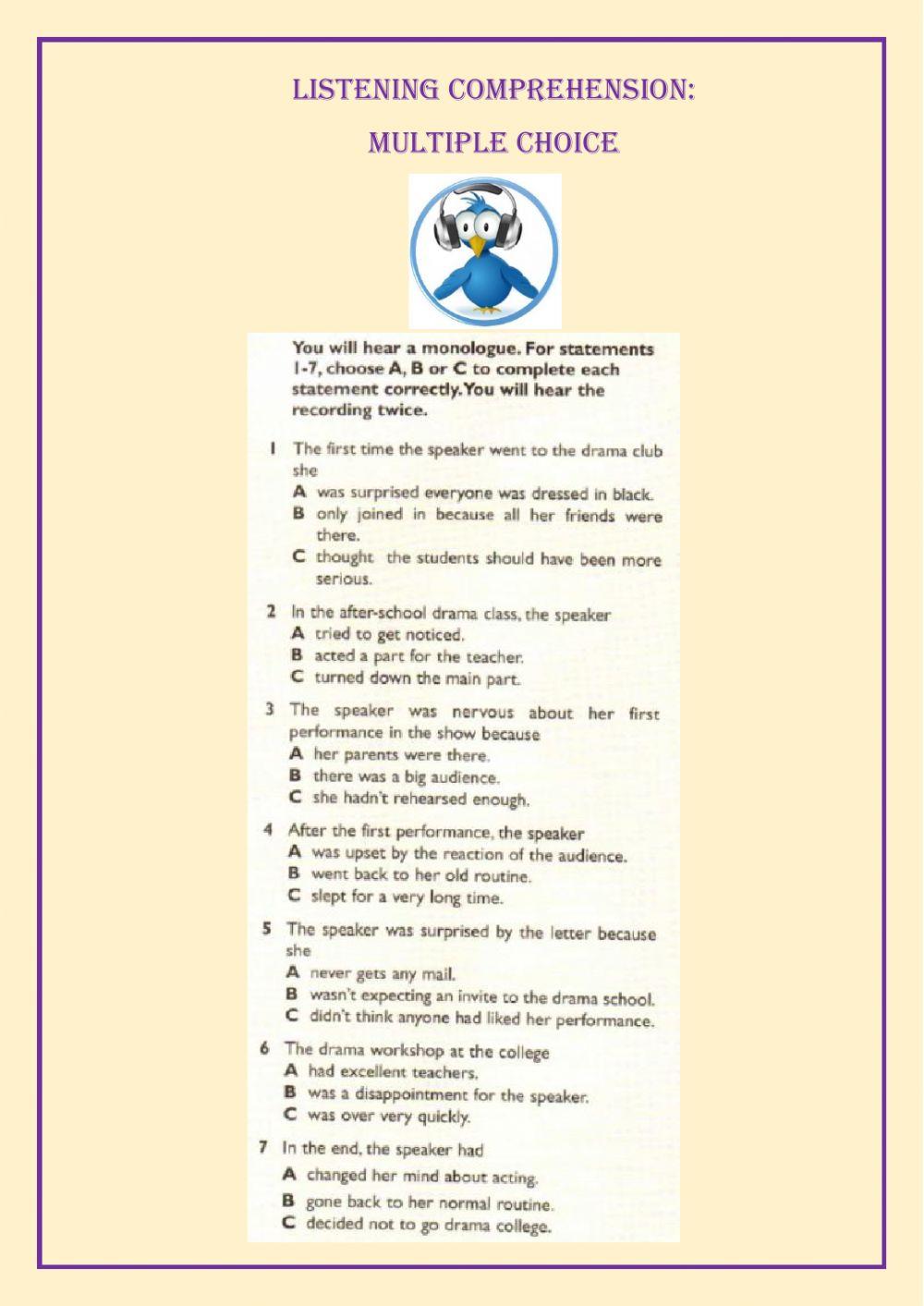 Listening comprehension Grade 11 4522776 | tat55 | Live