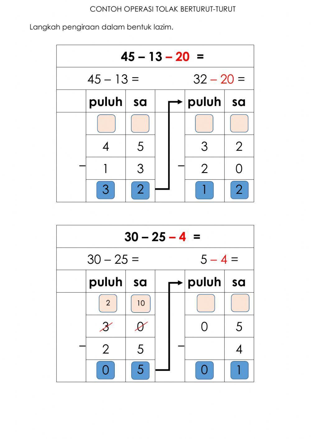 Operasi tolak free worksheet | Live Worksheets