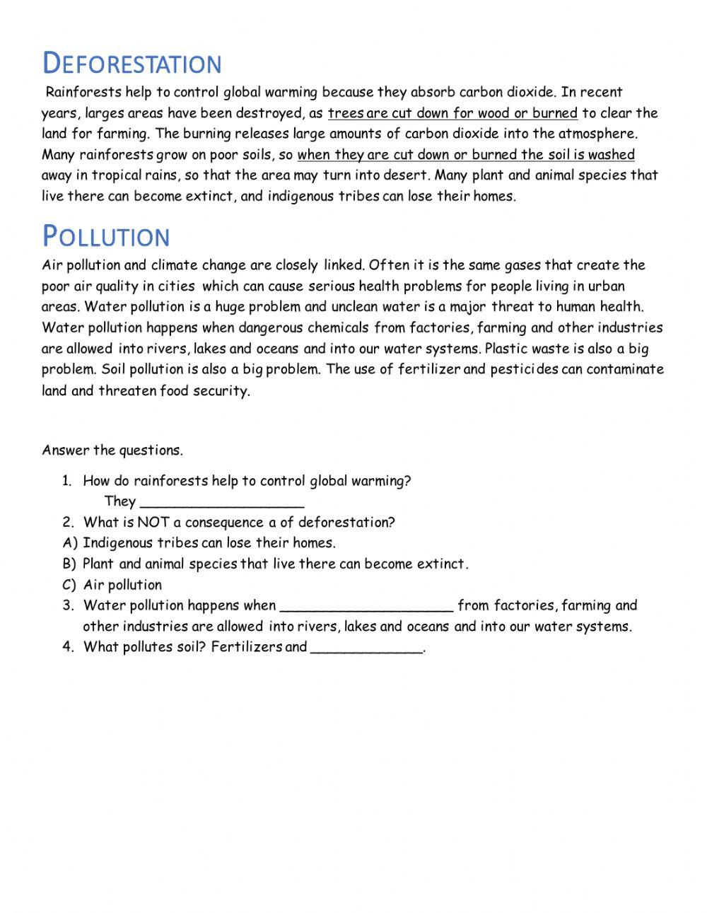 Deforestation a… | Free Interactive Worksheets | 573046