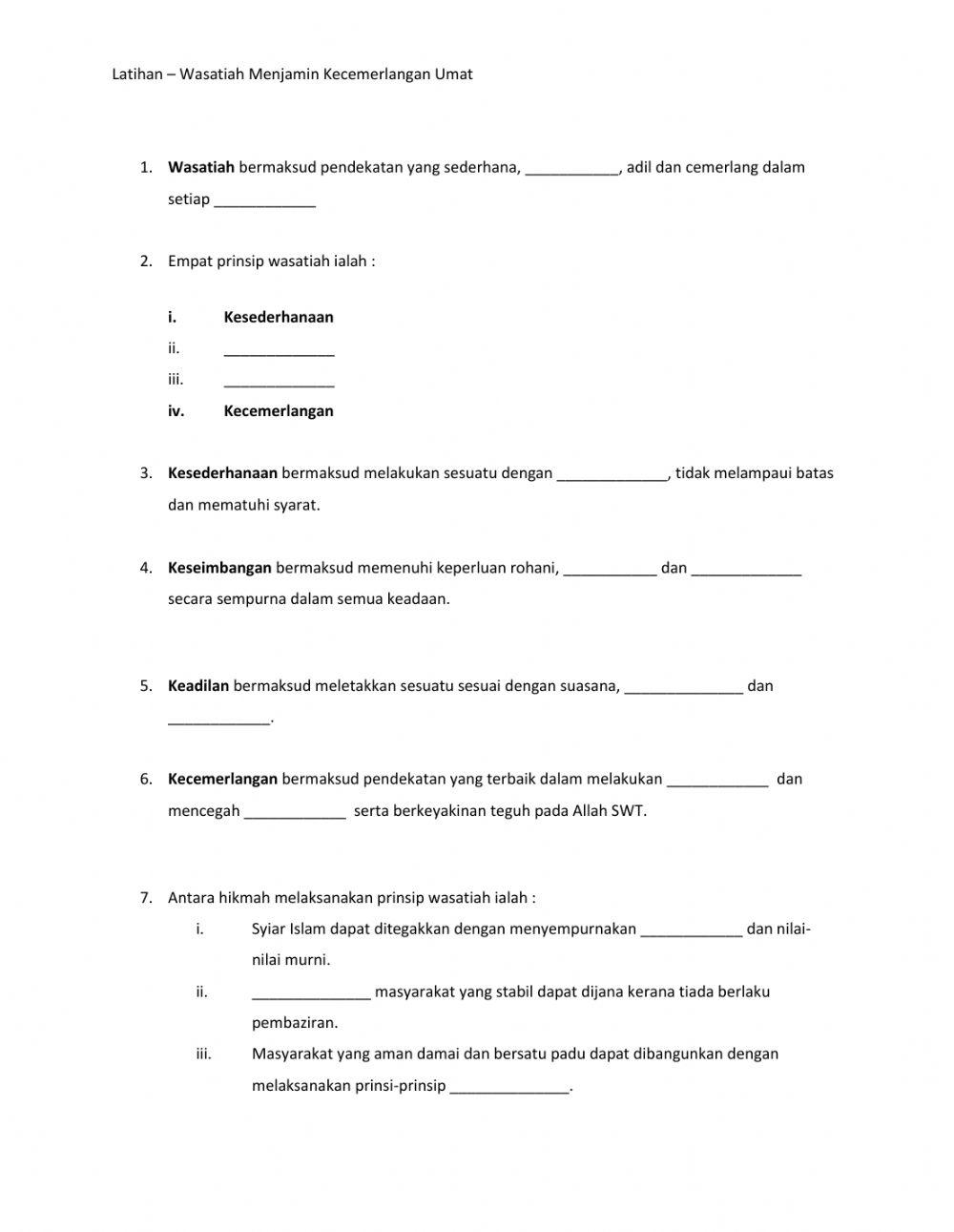 Latihan - Wasatiah 573249 | wsfwar1980 | Live Worksheets