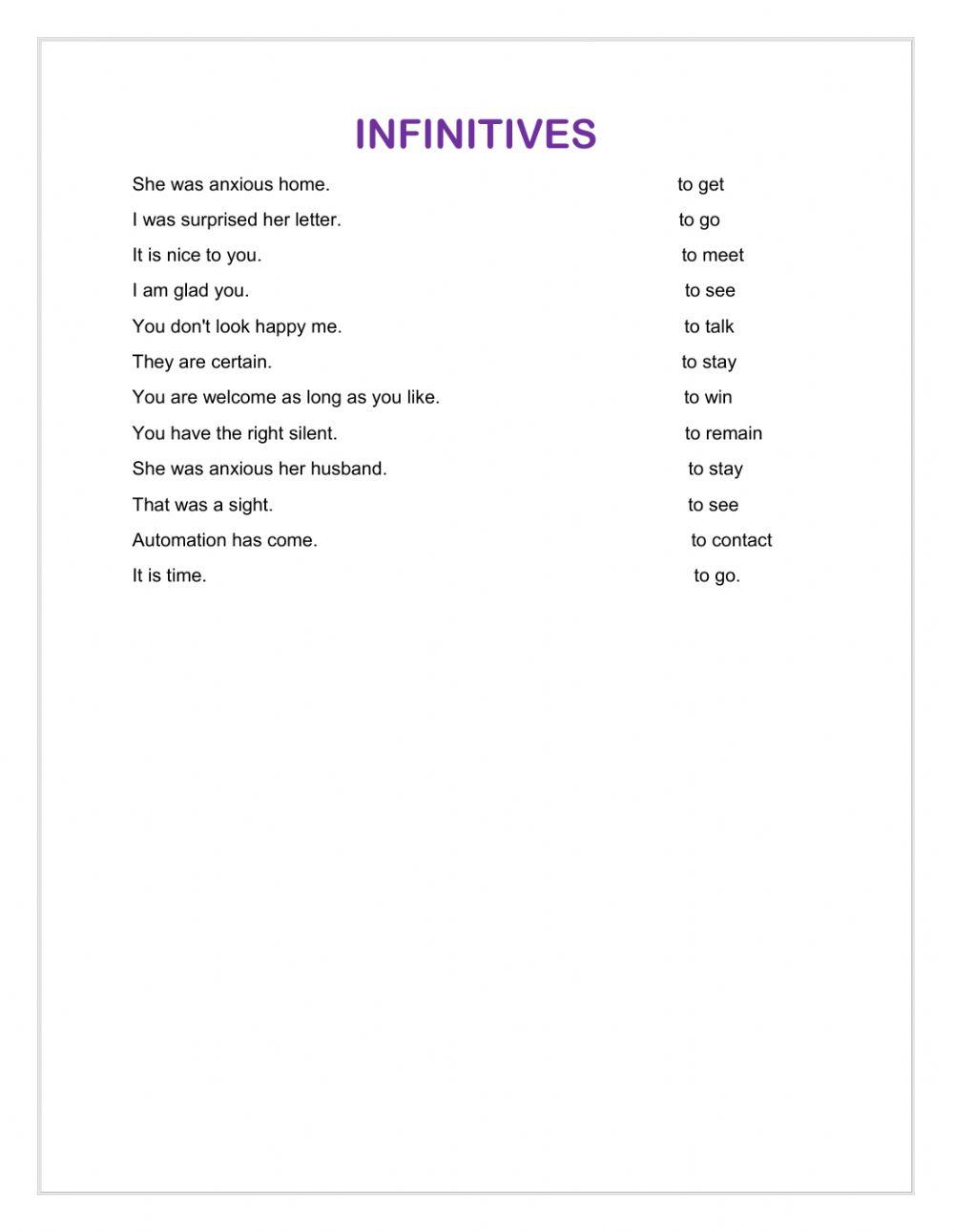 Infinitive reading worksheet | Live Worksheets