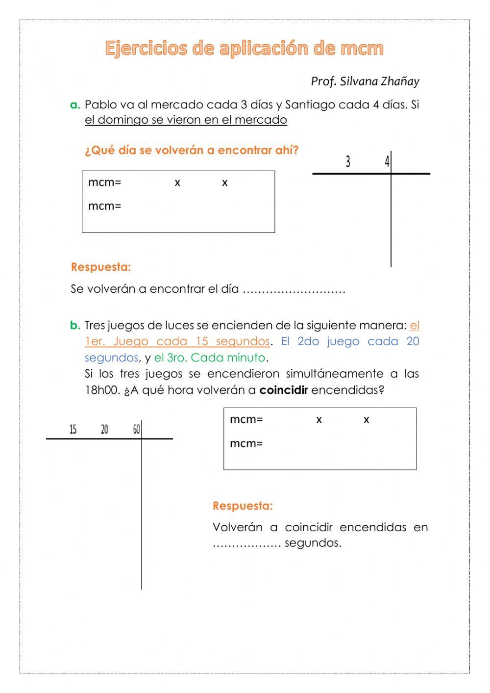 MCM aplicación en problemas worksheet | Live Worksheets