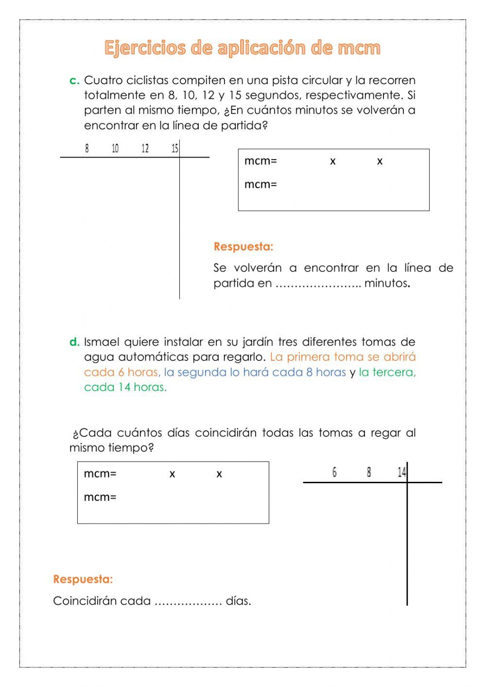 MCM aplicación en problemas worksheet | Live Worksheets
