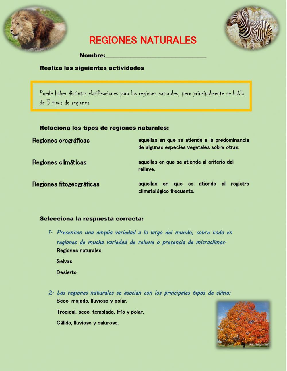 Regiones naturales | Live Worksheets