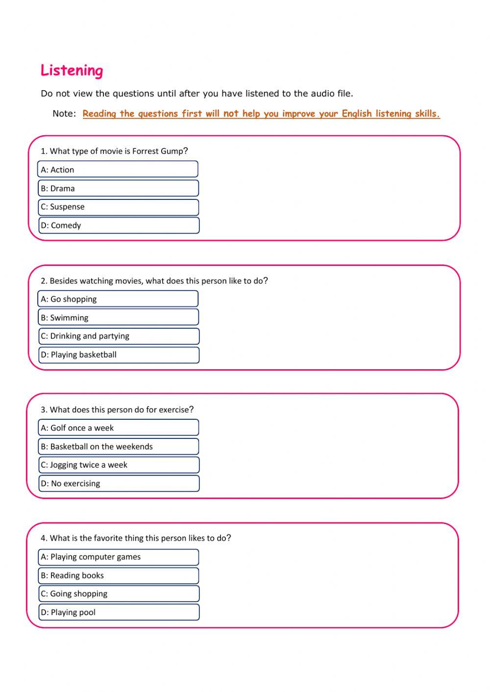 Listening online exercise for Intermediate | Live Worksheets