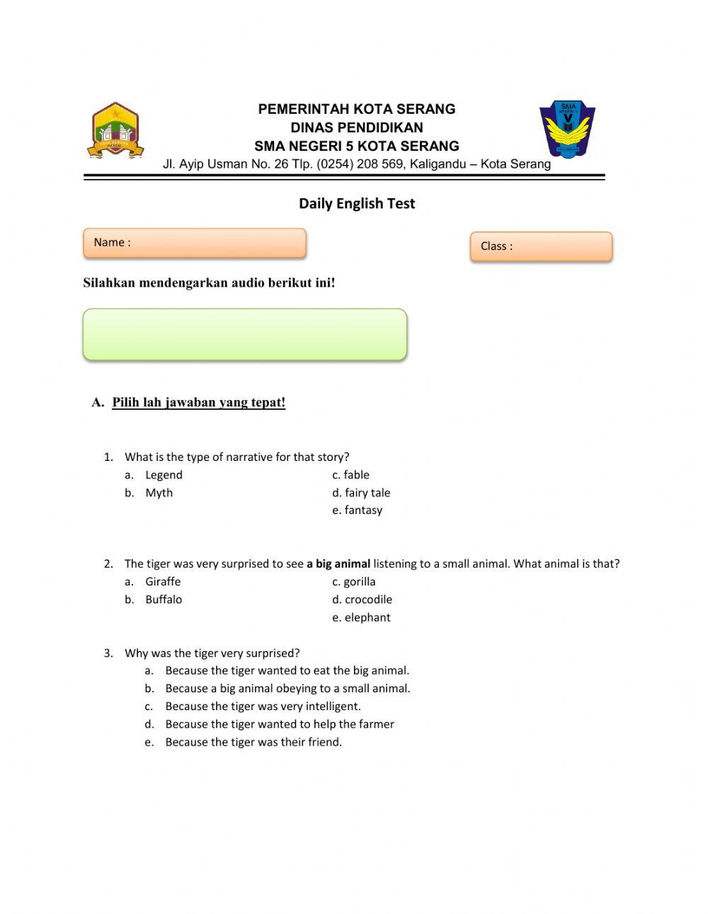 Daily English Test worksheet | Live Worksheets