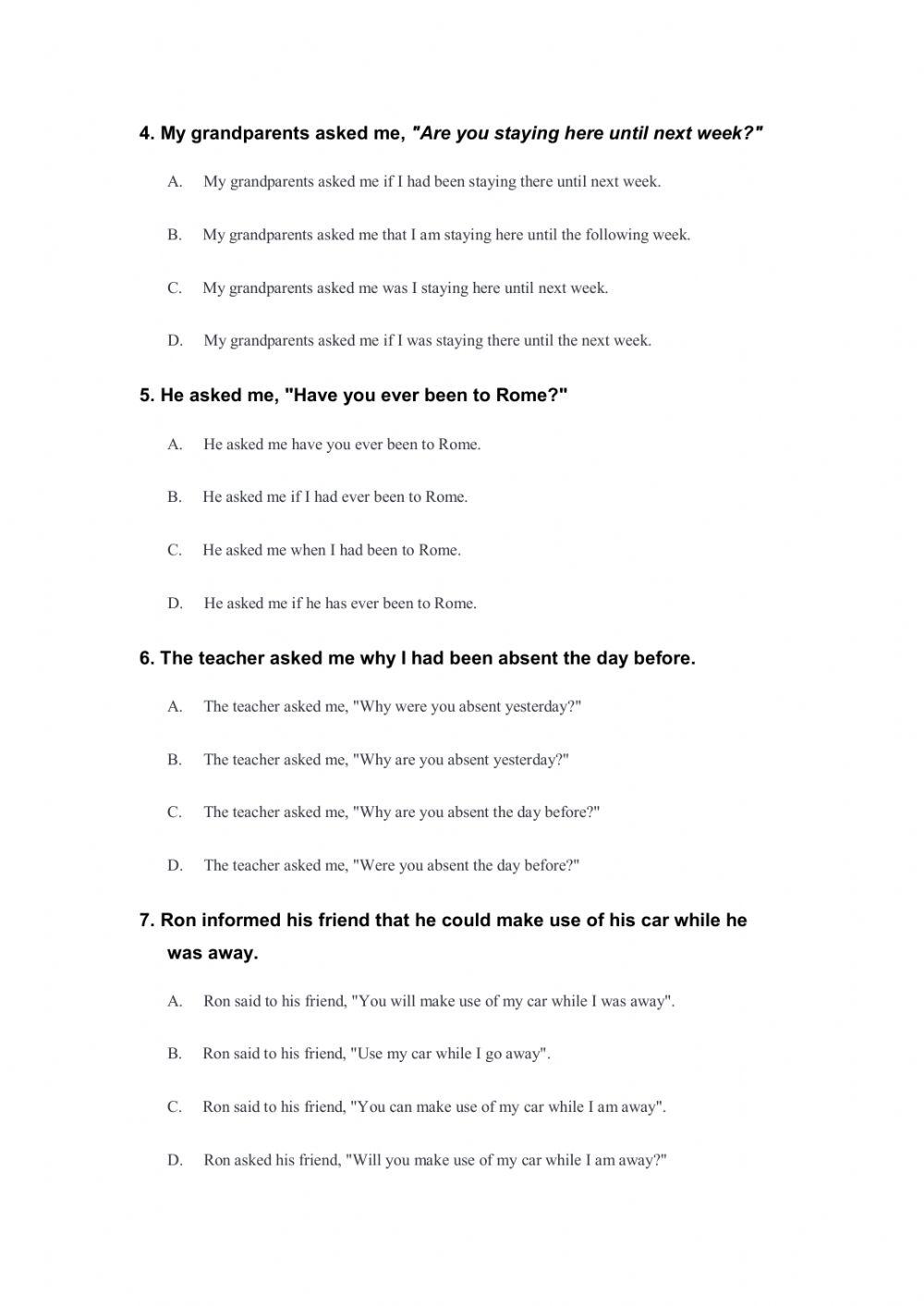 GRAMMAR TEST -Direct- Indirect Speech online exercise for | Live Worksheets